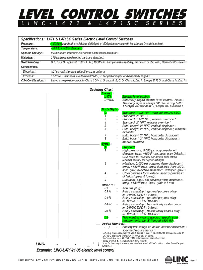Linc L471 01 05 | PDF | Switch | Electricity