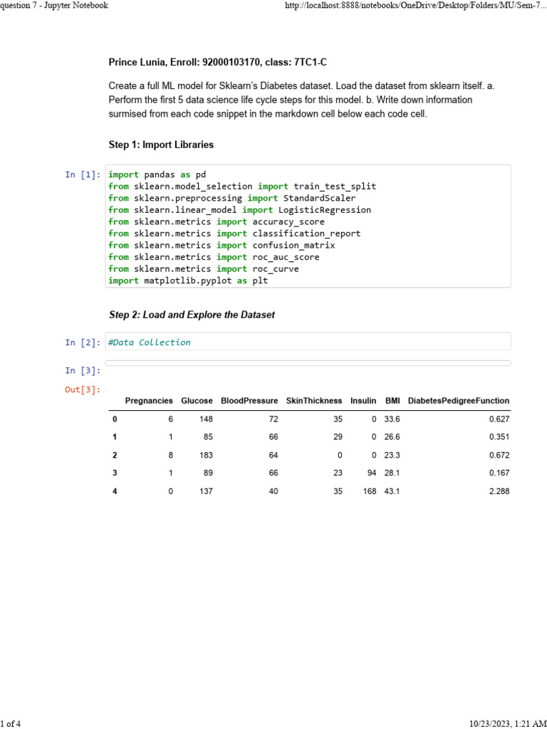 Question 7 - Jupyter Notebook | PDF | Receiver Operating Characteristic | Multivariate Statistics
