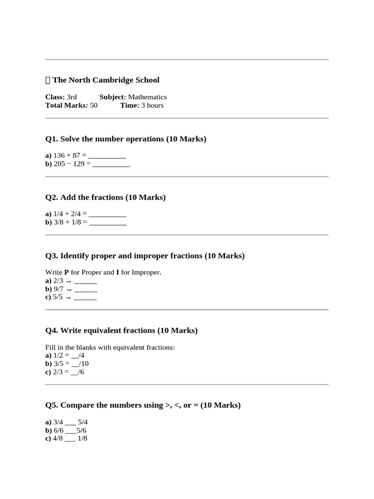 ? The North Cambridge School Class 3rd Paper | PDF
