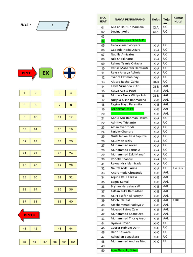 DENAH BUS EDU TOUR 2025 Revisi 25 April | PDF