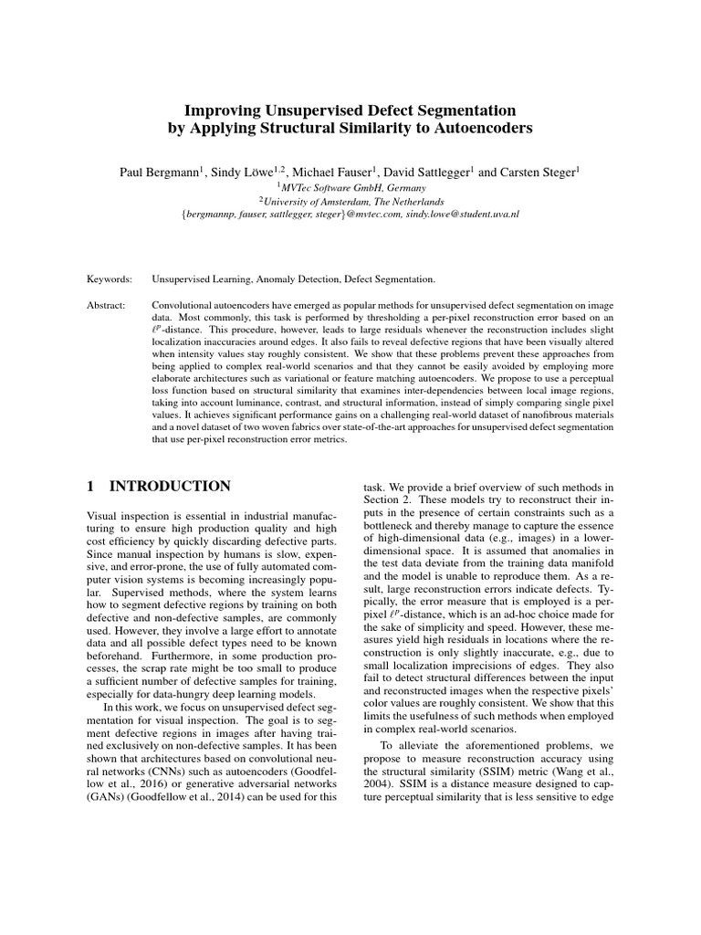 Improving Unsupervised Defect Segmentation by Applying Structural Similarity To Autoencoders ...