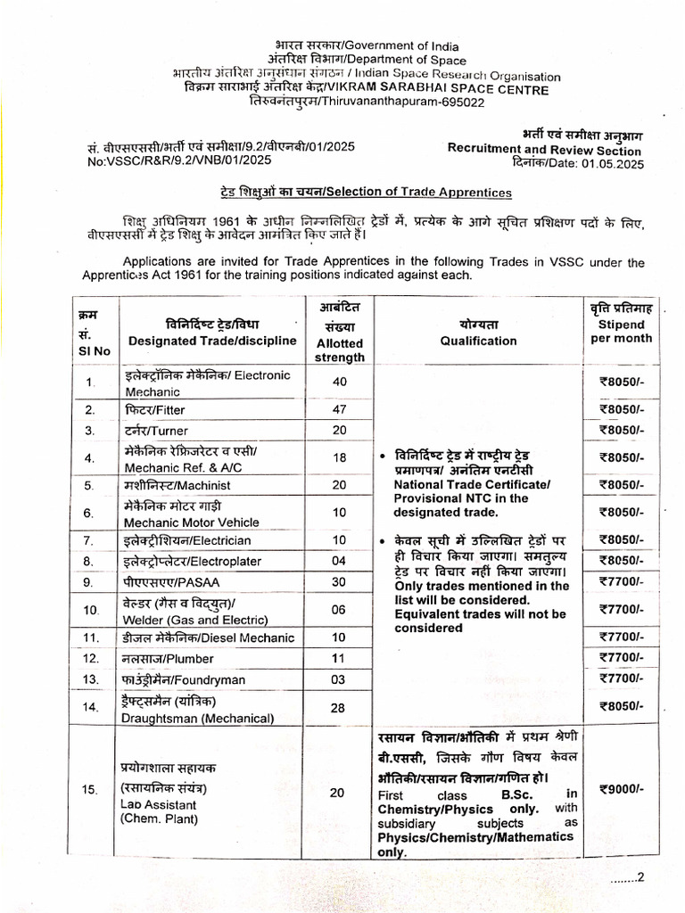 VSSC Recruitment May 1 | PDF