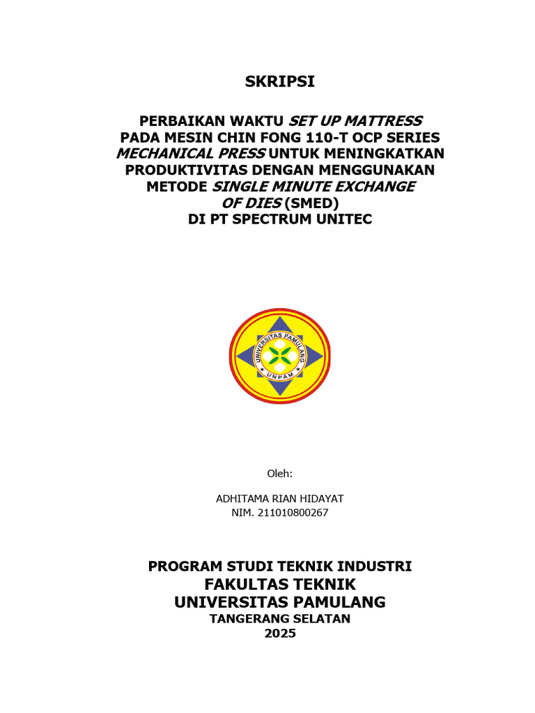 Skripsi Adhitama Rian Hidayat Metode SMED Teknik Industri Unpam | PDF