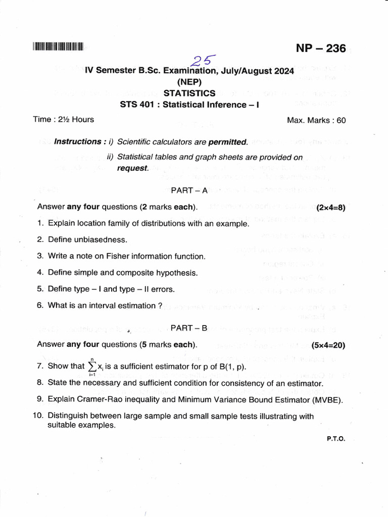 StatisticalInferenceIJuly BSC | PDF | Estimator | Bias Of An Estimator