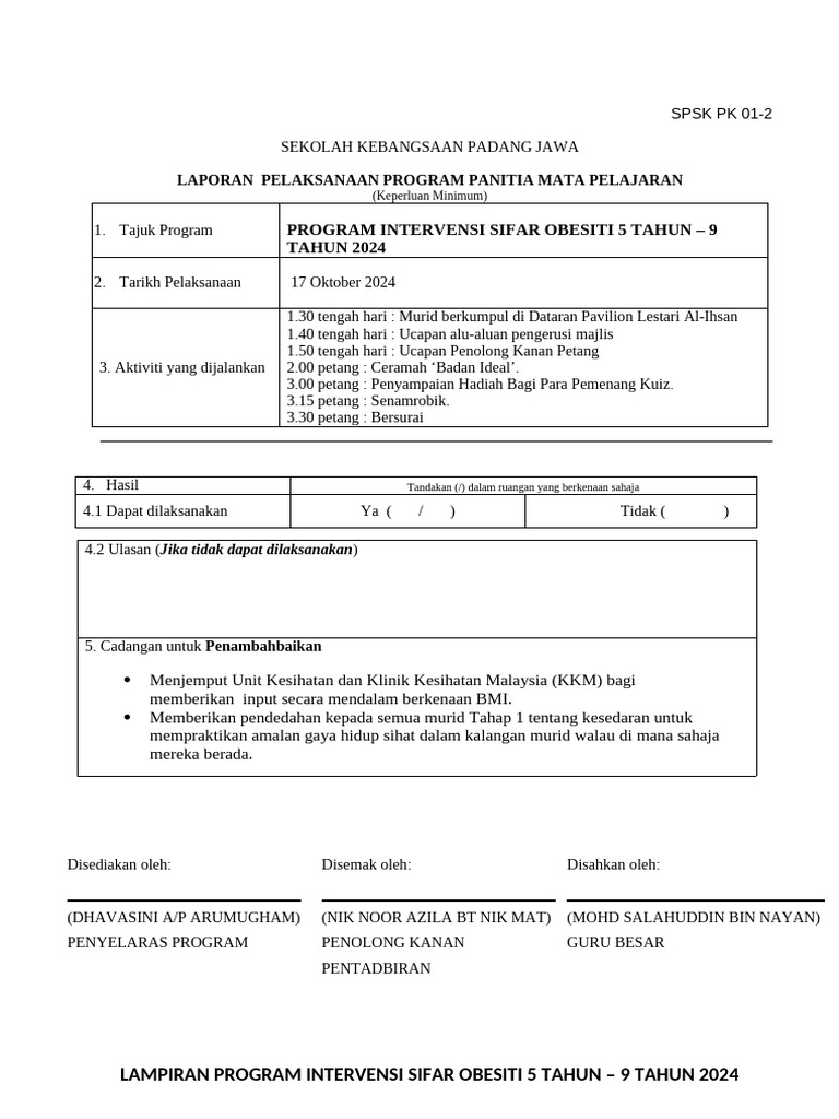 Laporan Program Intervensi BMI 2024 | PDF