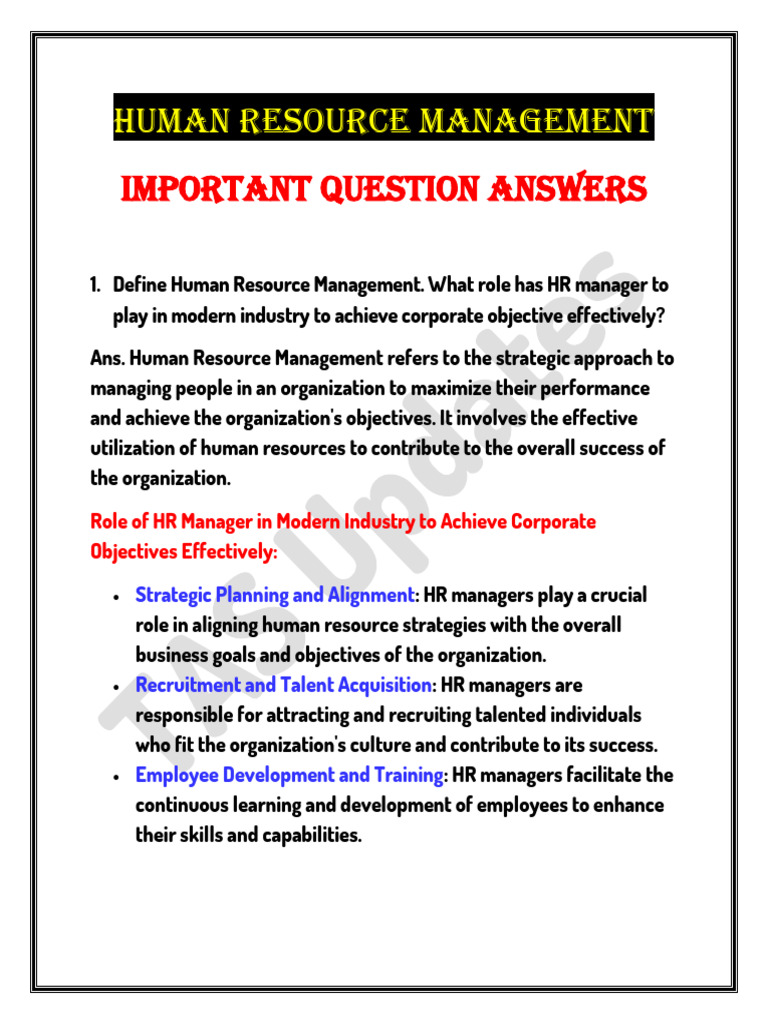 Human Resource Management Important Question Answers | PDF | Human Resource Management ...