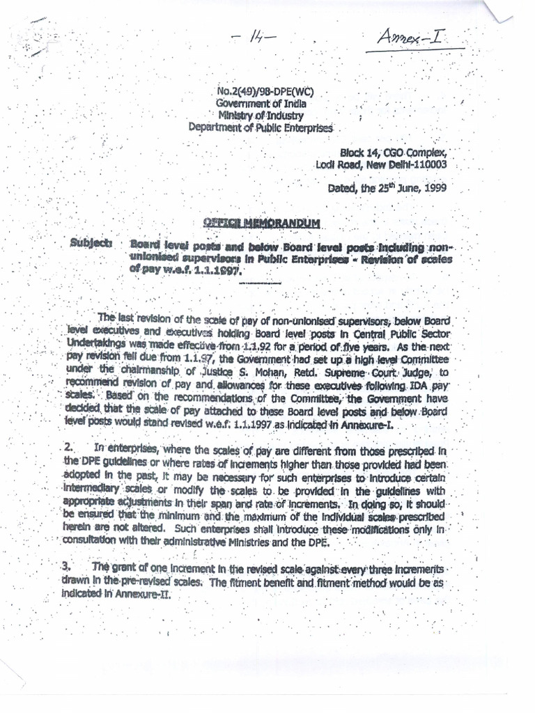 25.06.1999-DPE Guidelines For Fixation of Pay of CPSE Executives | PDF