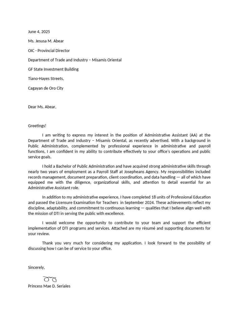 Seriales, Application Letter | PDF