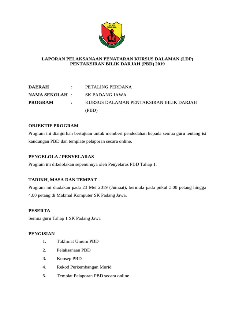 Format Laporan Penataran PBD | PDF