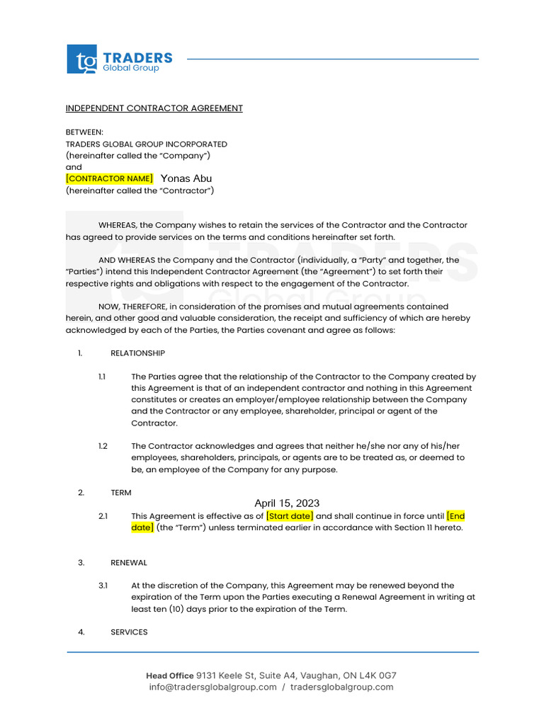 Independent Contractor Agreement (Other Jurisdictions) | PDF | Trade Secret | Indemnity