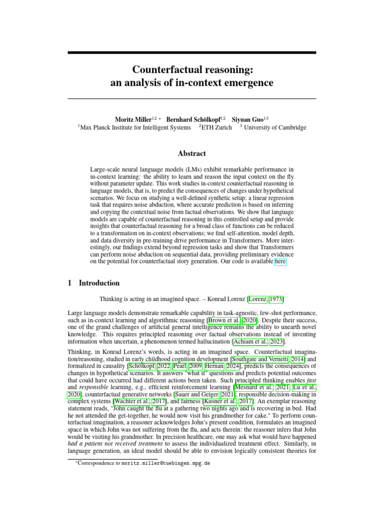 Counterfactual Reasoning: An Analysis of In-Context Emergence | PDF | Statistical Inference ...
