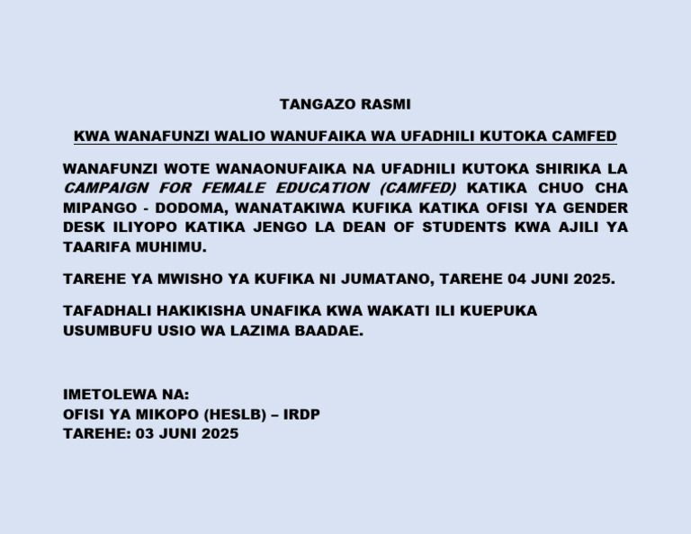 Tangazo Camfed | PDF