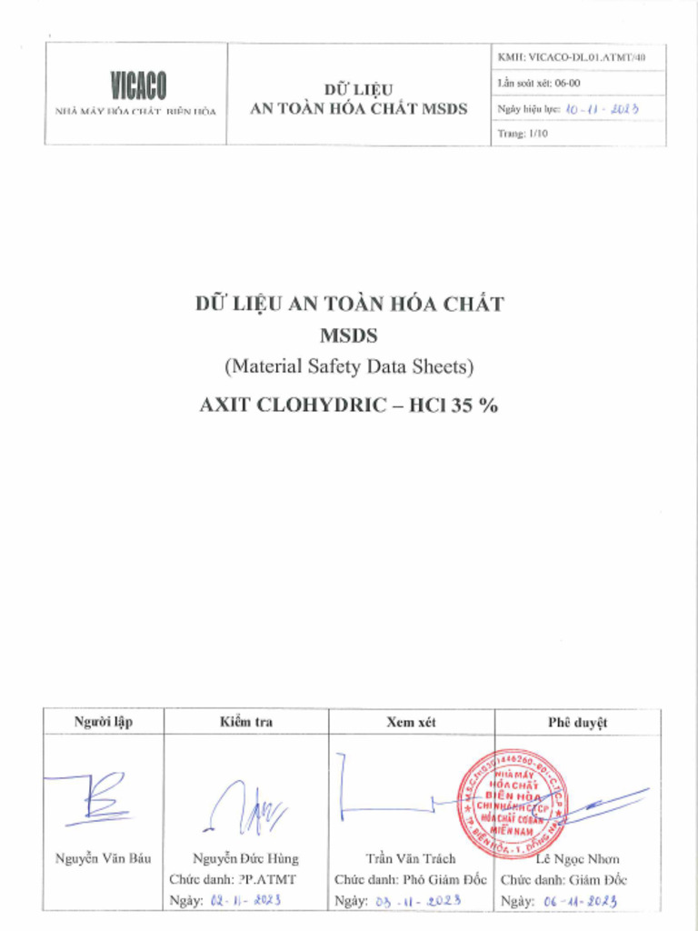 MSDS - HCL 35% | PDF