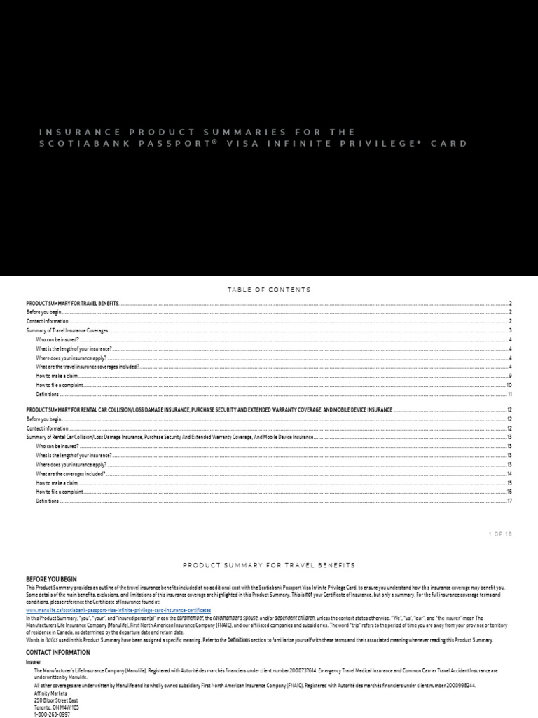 Scotiabank Passport Visa Infinite Privilege Card Insurance Product ...