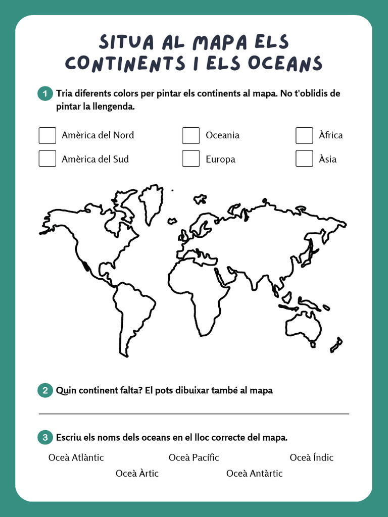 Mapping Our Continents and Oceans Worksheet | PDF