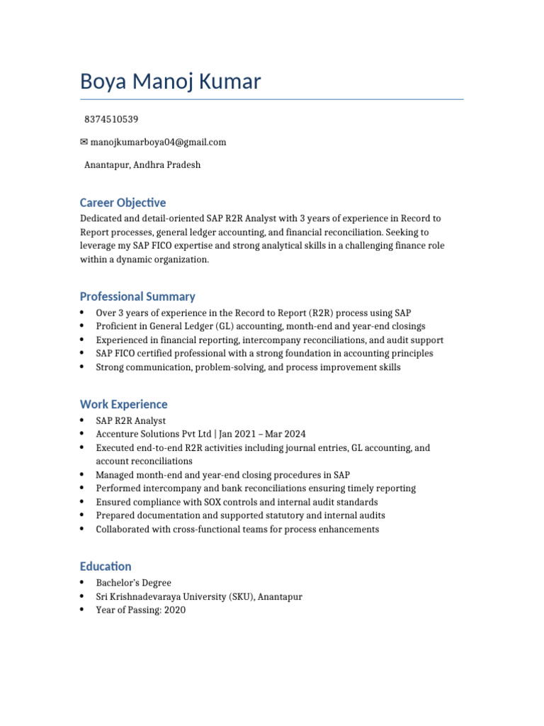 Boya Manoj Kumar Resume | PDF