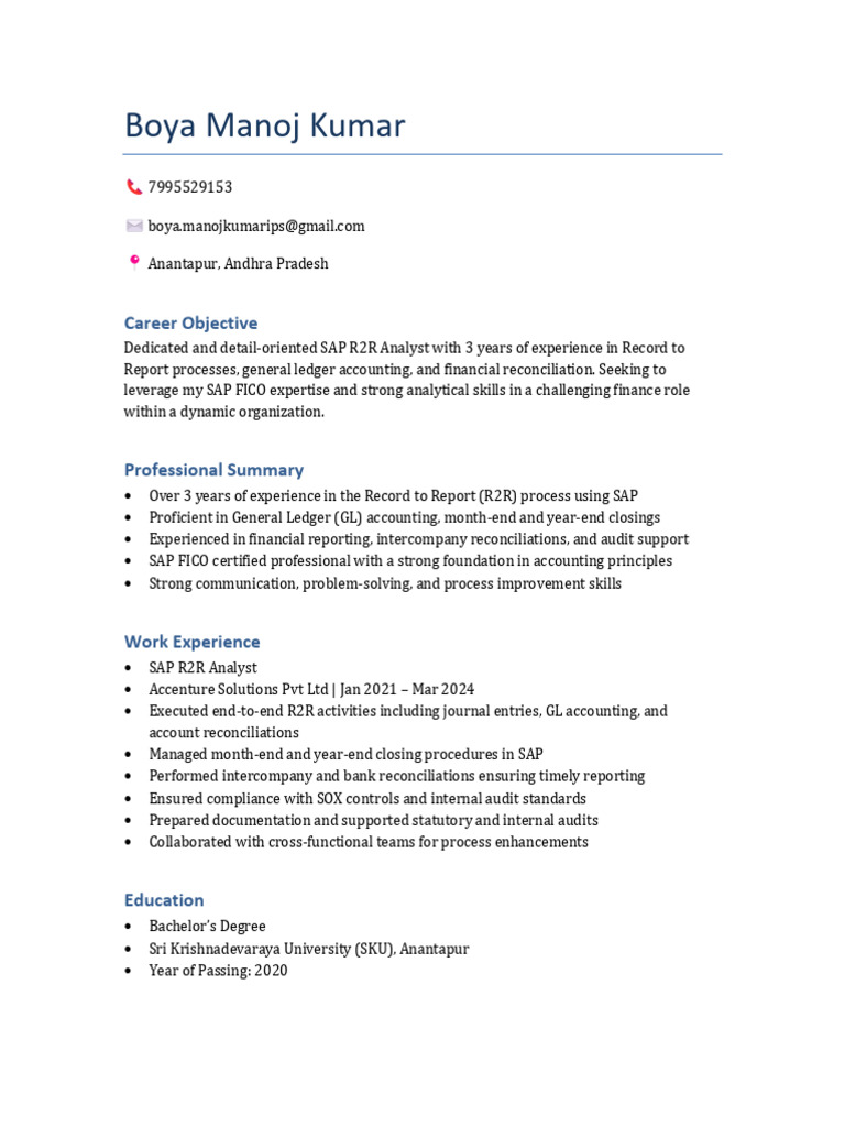 Boya Manoj Kumar Resume | PDF