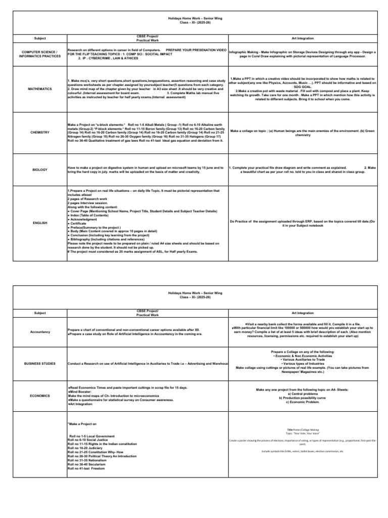 Class Xi - Holiday Homework - 2025 | PDF | Physics