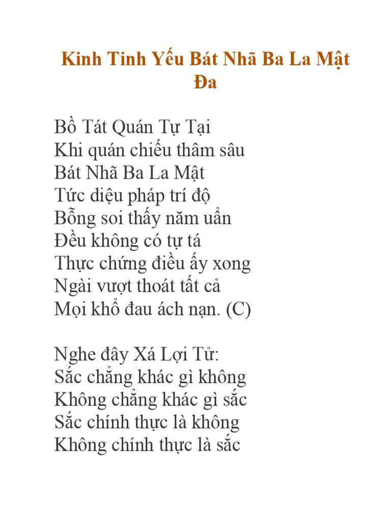 Kinh Tinh Yeu Bat Nha Ba La Mat Da Thich Nhat Hanh Dich | PDF