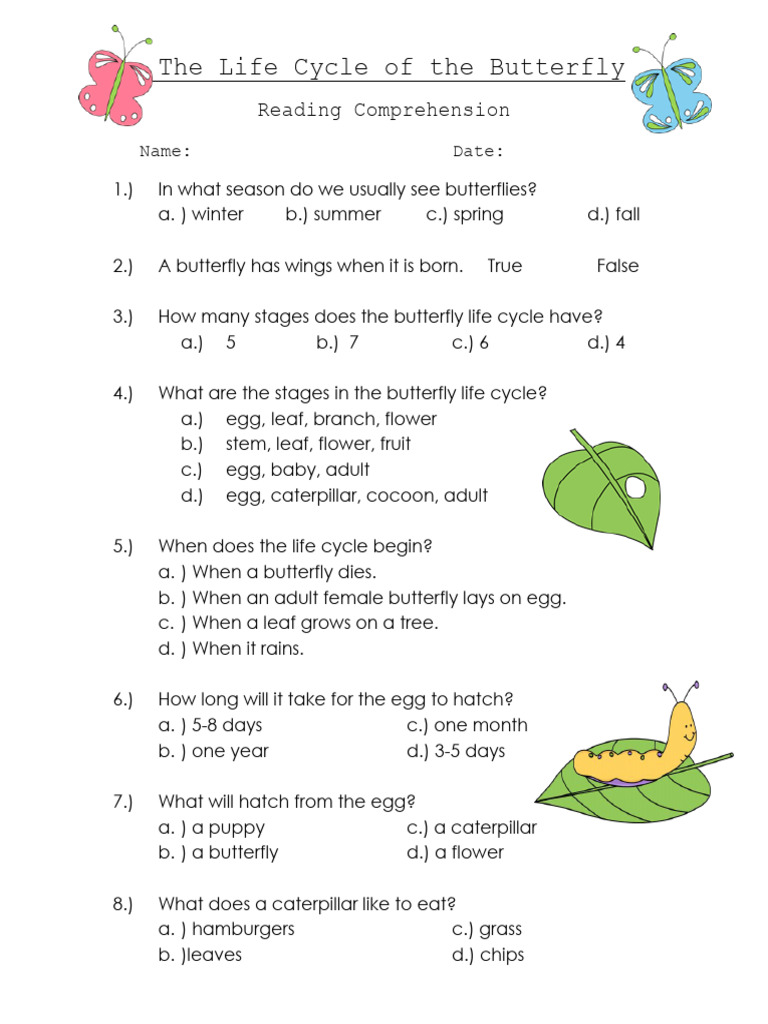 The Life Cycle of The Butterfly: Reading Comprehension | PDF | Pupa ...