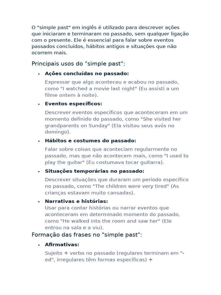 Entendendo o Simple Past em Inglês | PDF