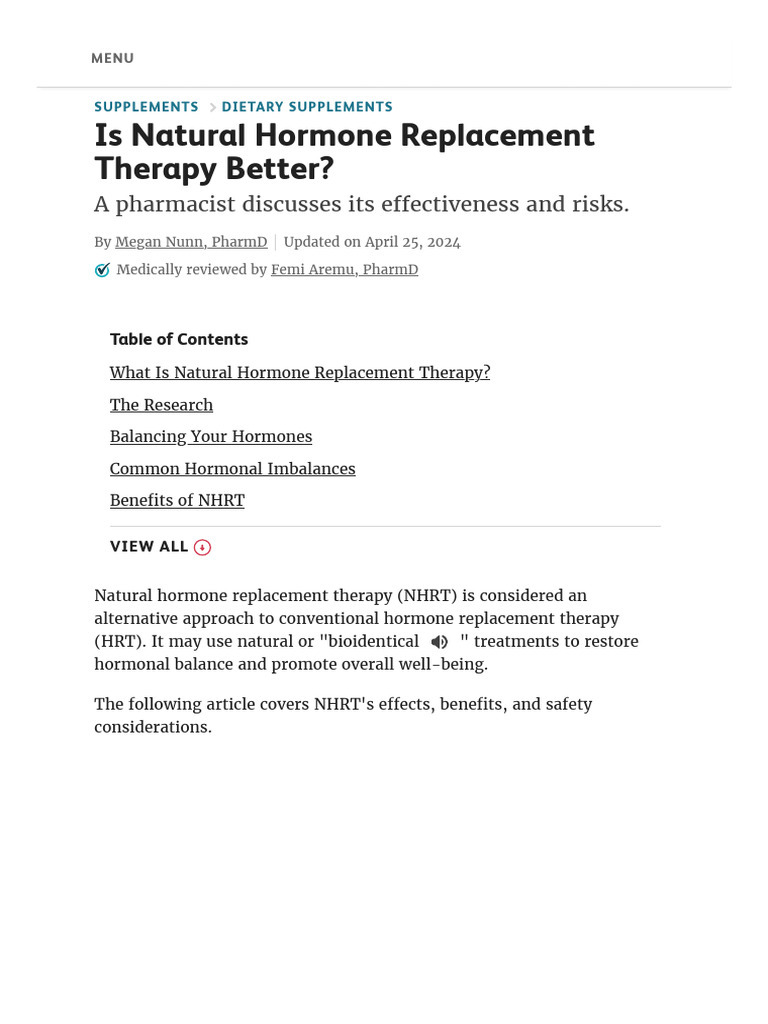 Is Natural Hormone Replacement Therapy Better | PDF | Hormone ...