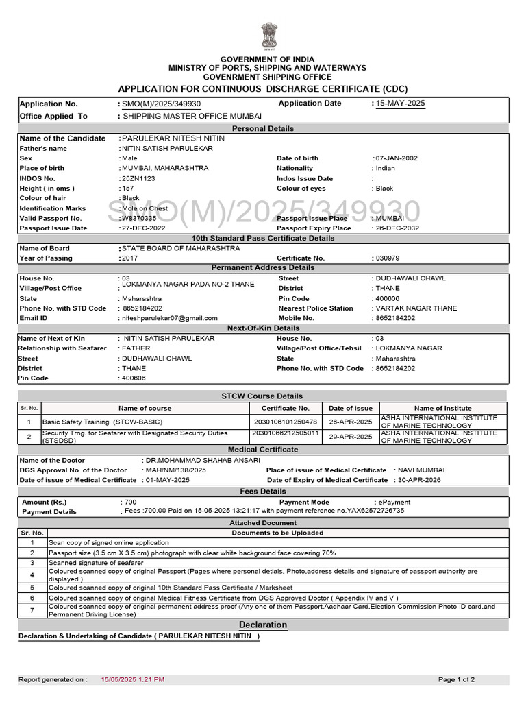 Nitesh New CDC Application | PDF | Government And Personhood ...