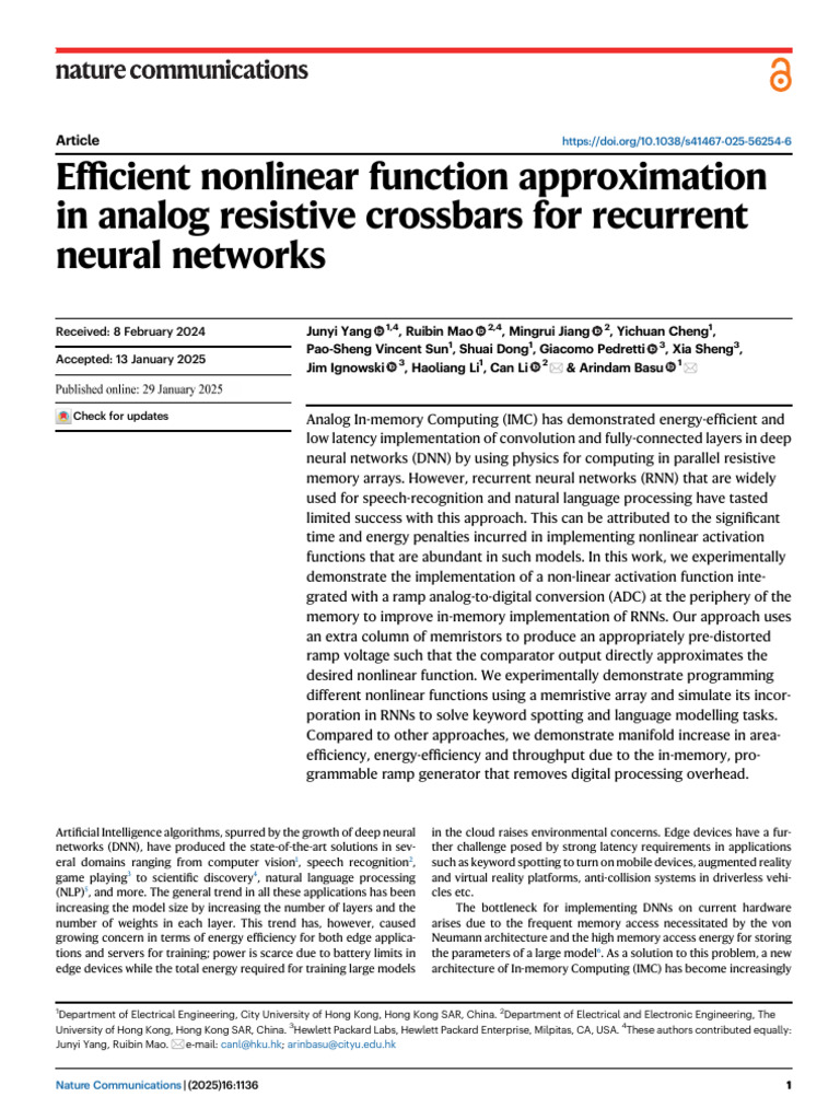 Yang 等 - 2025 - Efficient Nonlinear Function Approximation in Analog Resistive Crossbars for ...