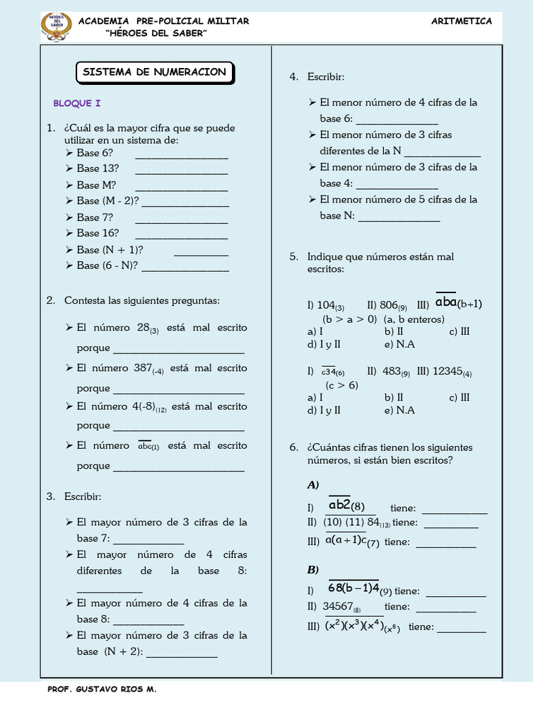 Practica Domiciliaria De Aritmetica Tema 1 Los Numeros Naturales