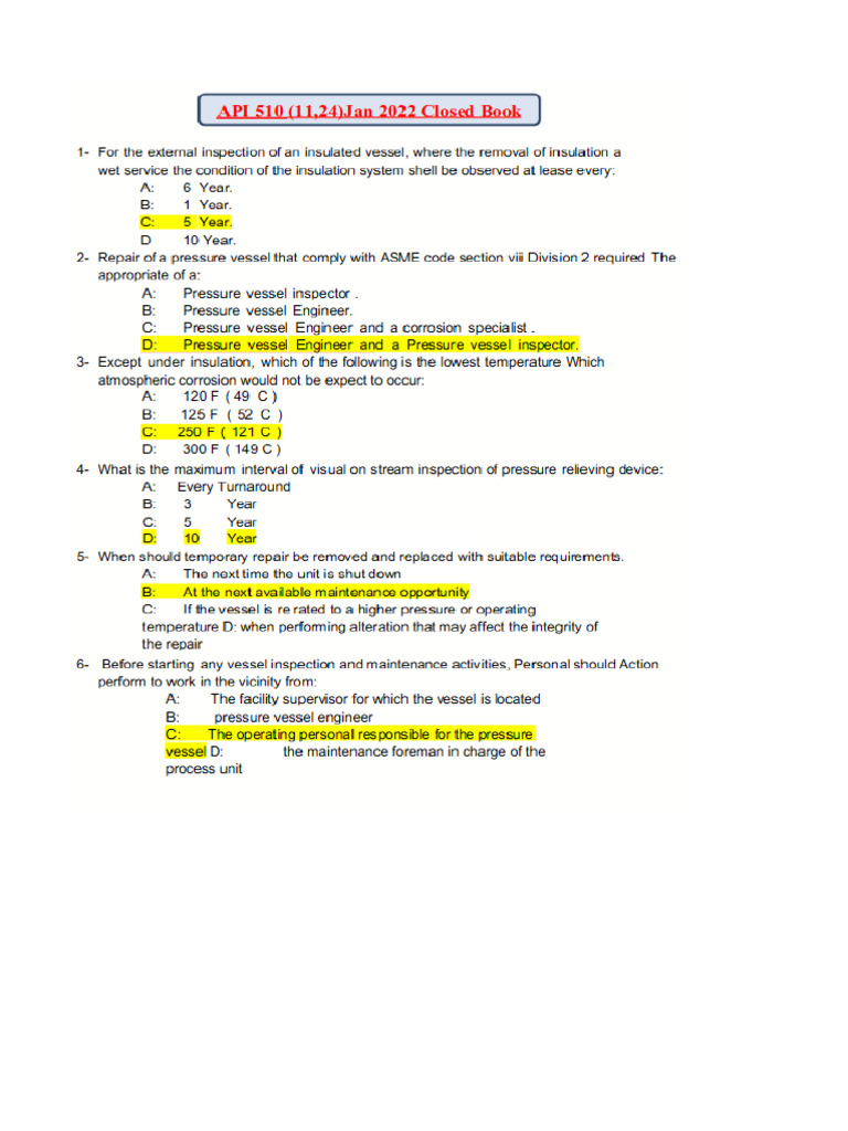 API 510 Mock Exam Question 2025 | PDF