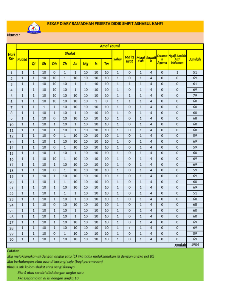 Rekap Diary Ramadhan Finish | PDF