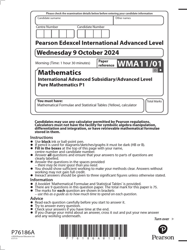 IAL Pure Mathematics P1 Exam Details | PDF | Area | Tangent