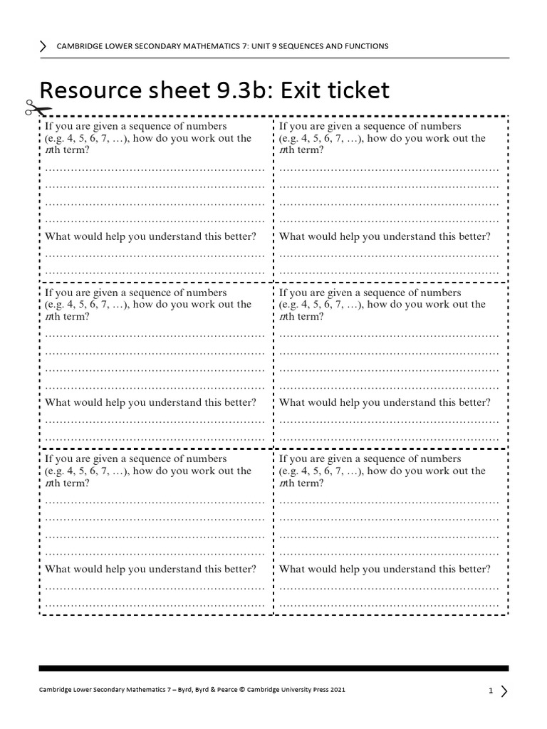 Stage 7 Maths Resource Sheet 9 3b Exit Ticket | PDF | Mathematics ...
