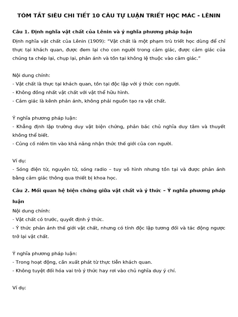 Tom Tat 10 Cau Triet Hoc | PDF