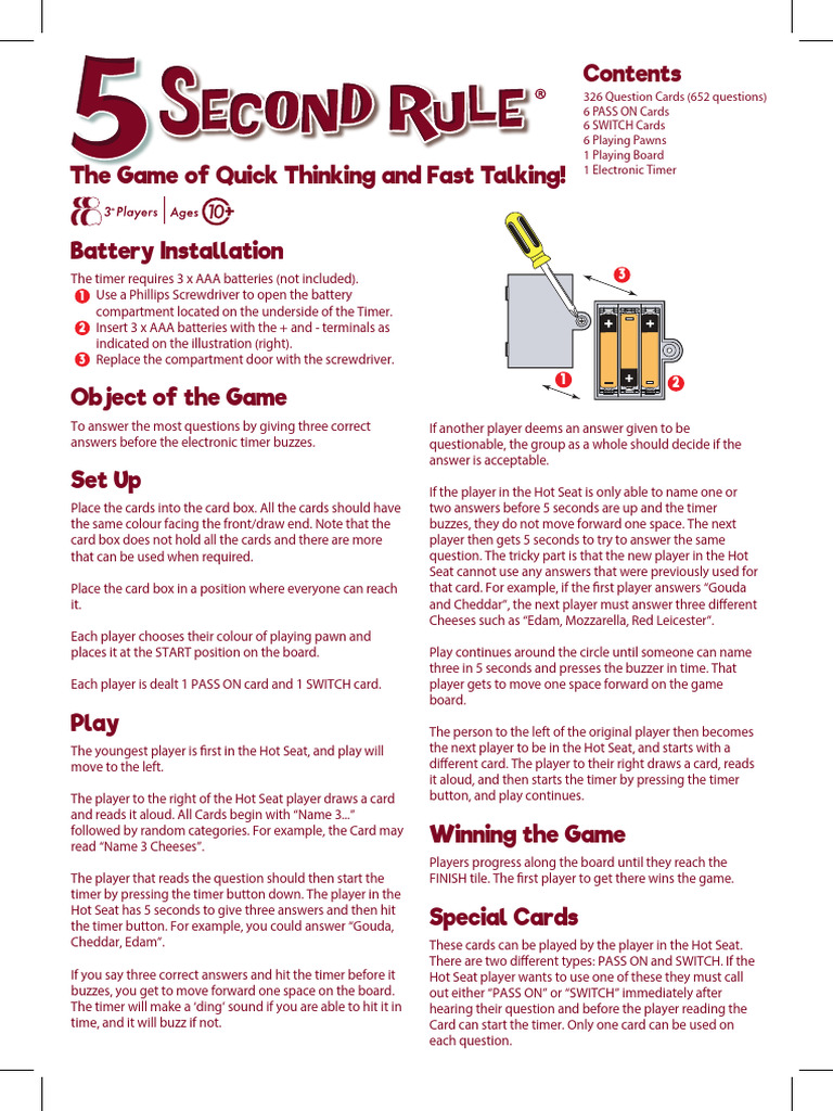 5 Second Rule Game Instructions | PDF