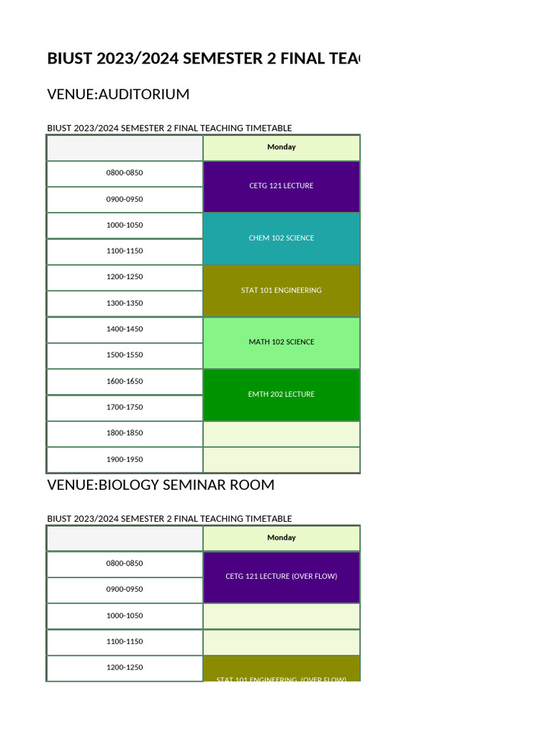 2023-2024 Semester 2 Final Teaching Timetable | PDF | Physical Sciences | Earth Sciences