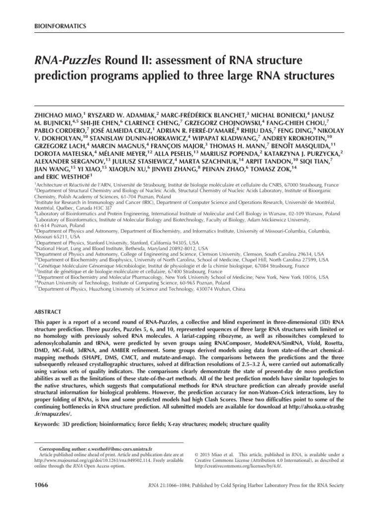 RNA-Puzzles Round II: Assessment of RNA Structure Prediction Programs Applied To Three Large RNA ...