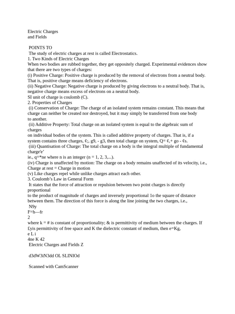 Electric Charges and Fields Physics-Cbse-Class-12 | PDF | Electric Charge | Force