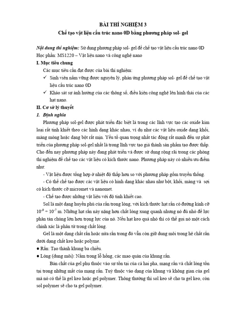 MS1220. Bài 3. Sol-Gel | PDF
