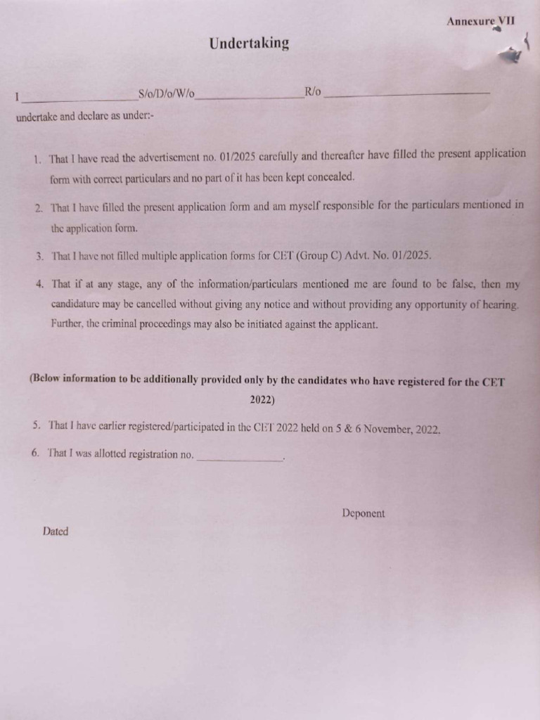 Cet Undertaking 2025 | PDF