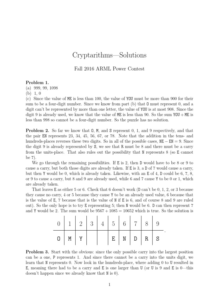 ARMLPower Fall 2016 Solution | PDF | Multiplication | Algebra