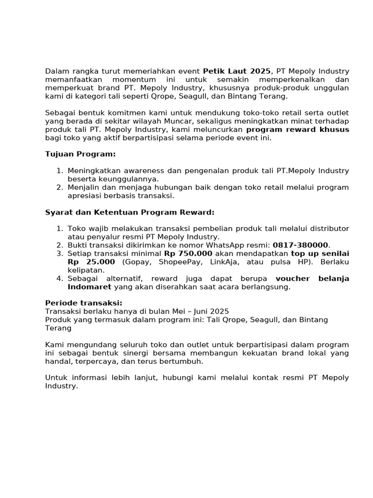Reward Toko di Petik Laut 2025 | PDF