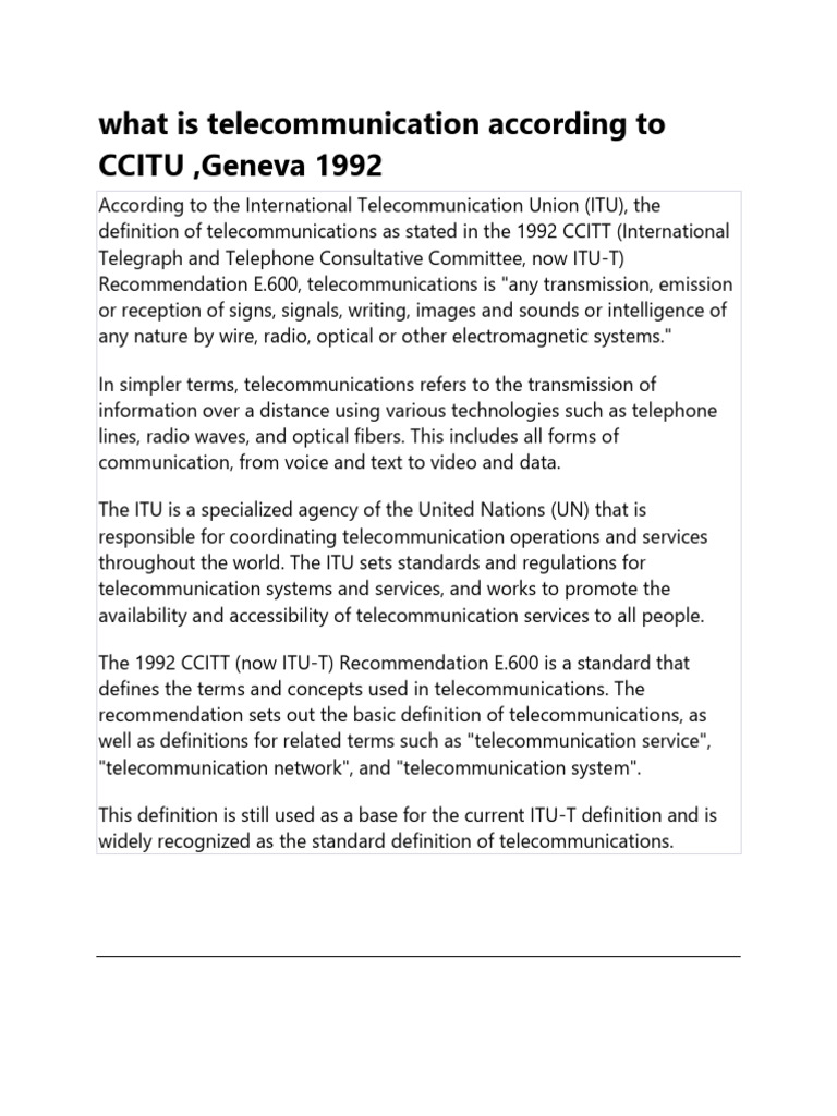 What Is Telecommunication According To CCITU | PDF | Telecommunications | Computer Network