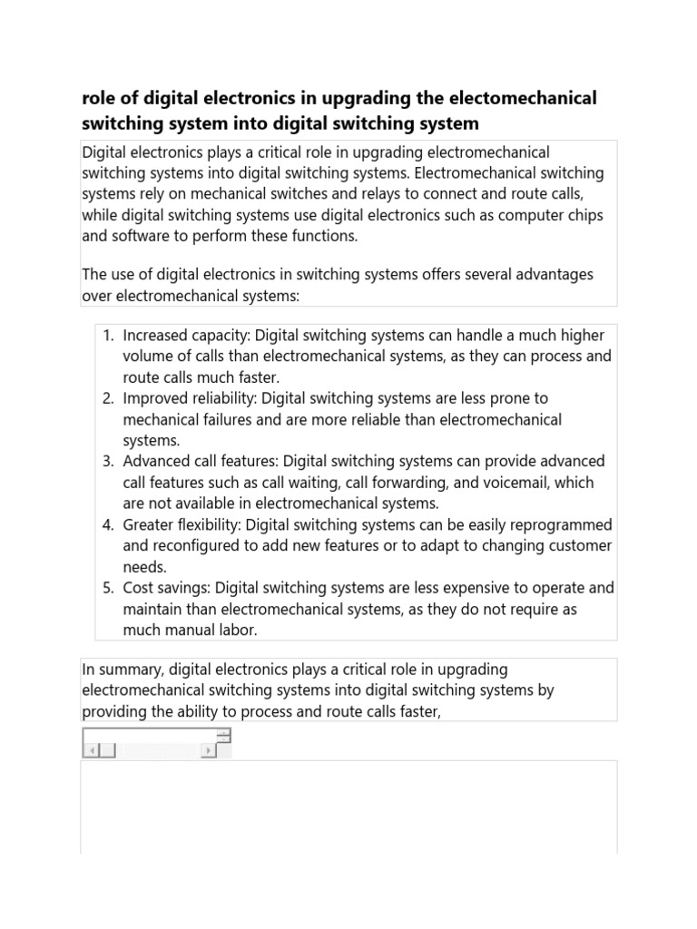 Role of Digital Electronics in Upgrading The Electomechanical Switching System Into Digital ...