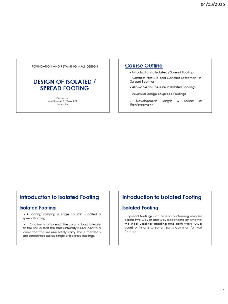 Design of Isolated Footing | PDF | Pressure | Foundation (Engineering)