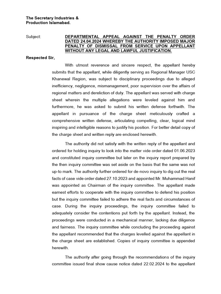 Appeal Against Dismissal Penalty Order | PDF | Right To A Fair Trial ...