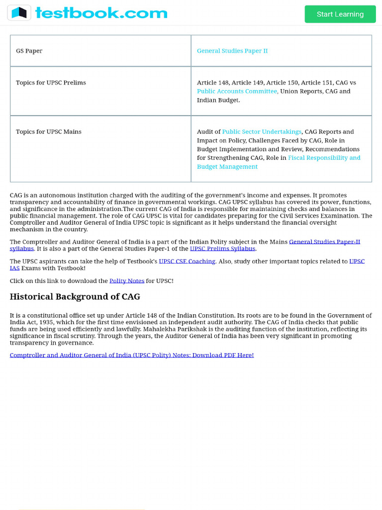 Comptroller and Auditor General of India - Powers and Functions of CAG ...