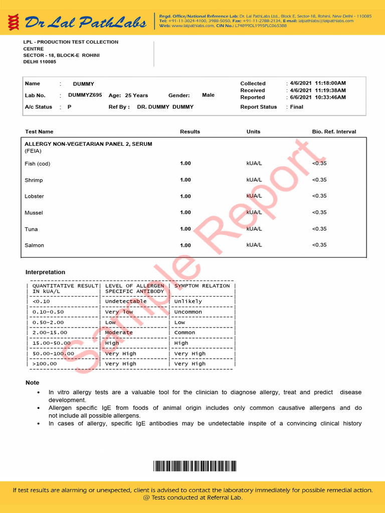 Food Allergy and Poisoning Test Report | PDF | Allergy | Food Allergy