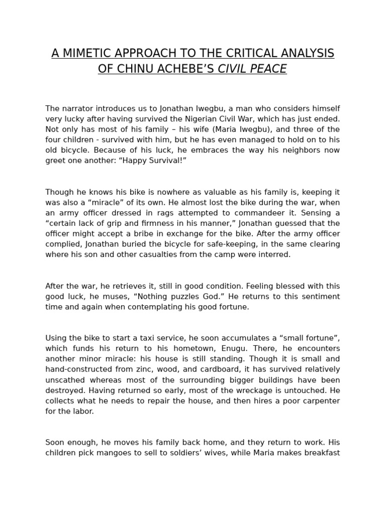 A Mimetic Approach To Chinu Achebe - Civil Peace | PDF | Igbo People ...