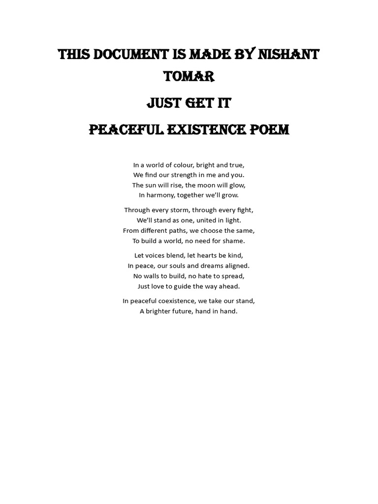 Peaceful Existence Poem | PDF